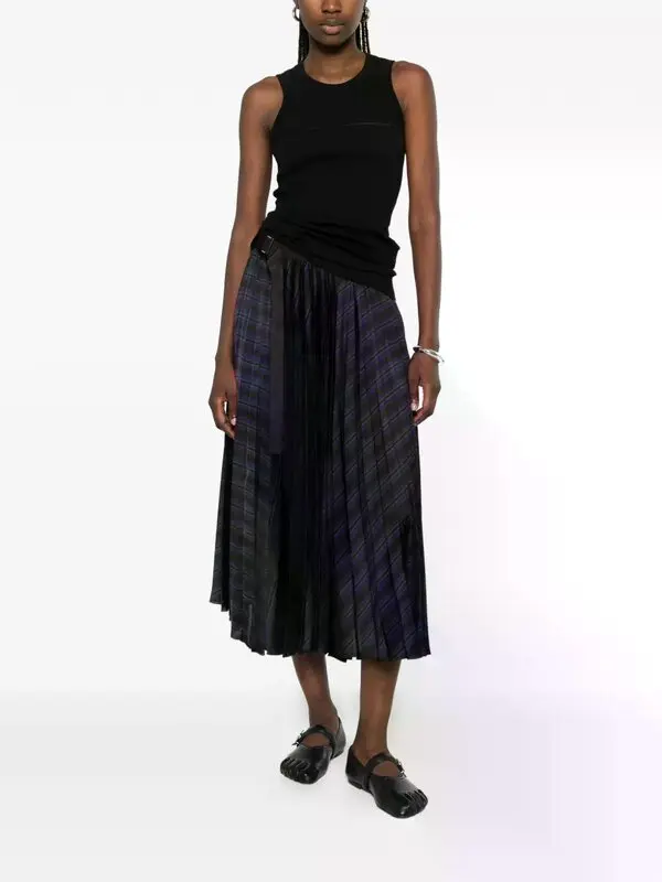 Sacai Pleated Striped Midi Skirt