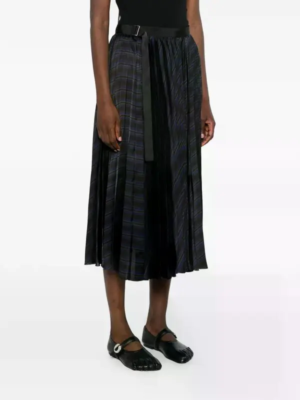 Sacai Pleated Striped Midi Skirt