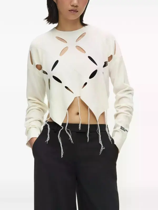 Karl Lagerfeld Cut-out Fringed Sweater - Neutrals