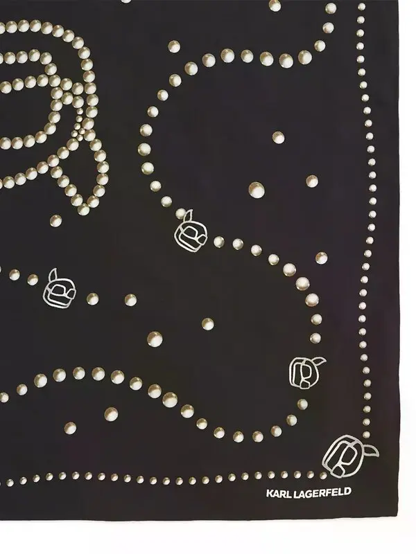Karl Lagerfeld Ikonik Pearl-print Silk Scarf - Black