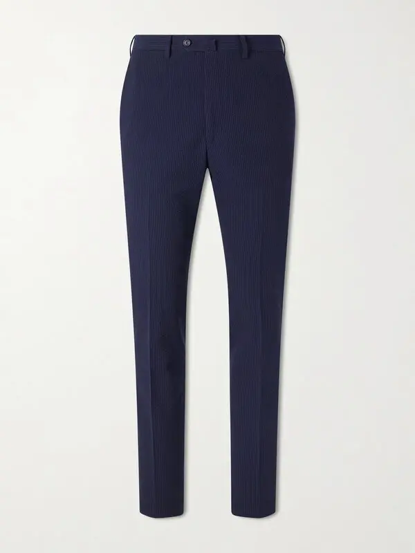 DE PETRILLO Straight-leg Cotton-seersucker Suit Trousers