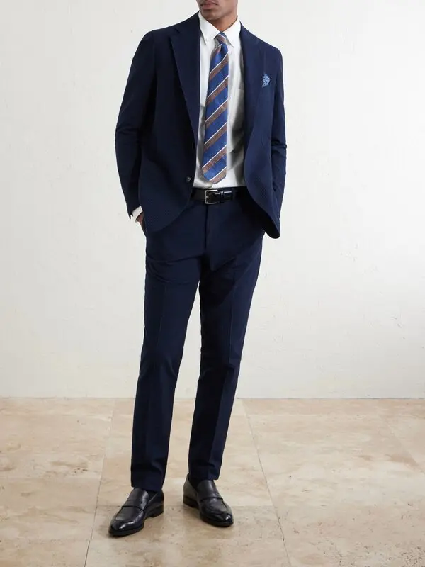 DE PETRILLO Straight-leg Cotton-seersucker Suit Trousers