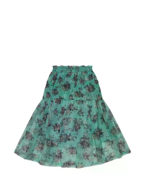 RENLI SU Floral Print Tiered Midi Skirt