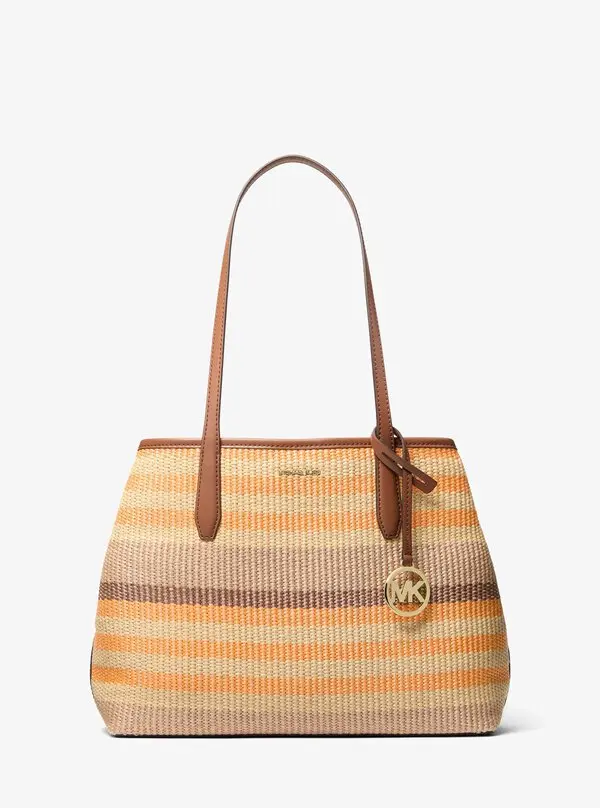 Michael Kors Avalon Medium Striped Woven Tote Bag - Brown
