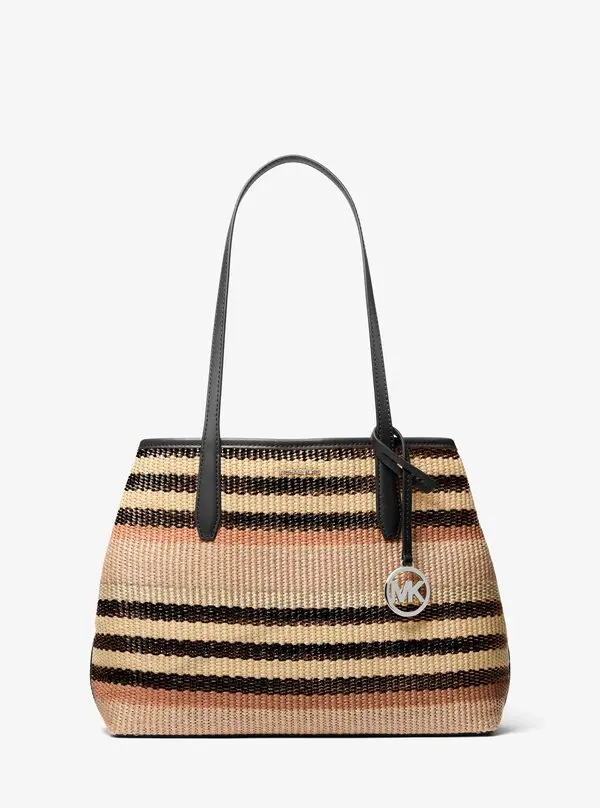 Michael Kors Avalon Medium Striped Woven Tote Bag - Black