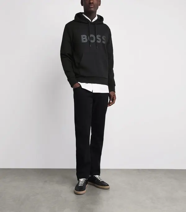 BOSS Stretch-cotton Logo Hoodie - Black