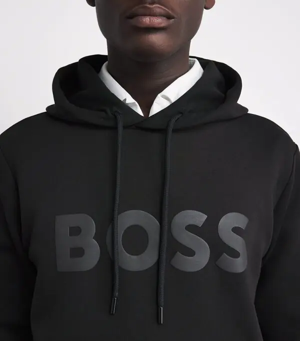 BOSS Stretch-cotton Logo Hoodie - Black