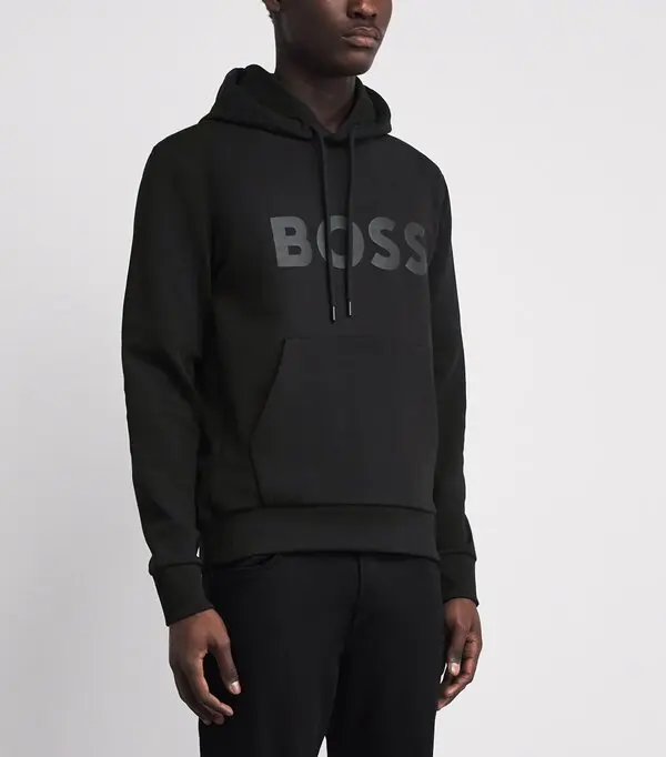 BOSS Stretch-cotton Logo Hoodie - Black