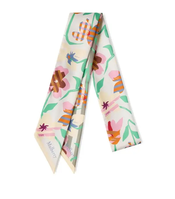 Mulberry Graphic Floral Print Skinny Scarf - Green
