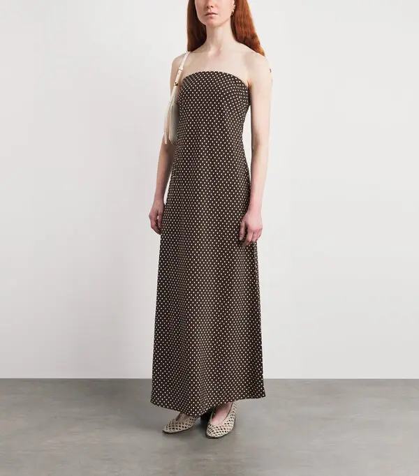 Matteau Silk Polka Dot Strapless Maxi Dress - Brown