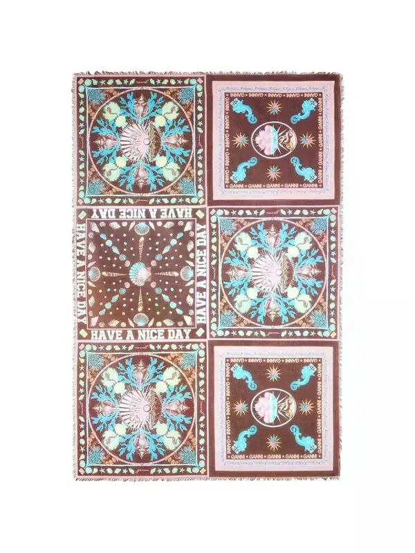 GANNI Printed Scarf - Brown