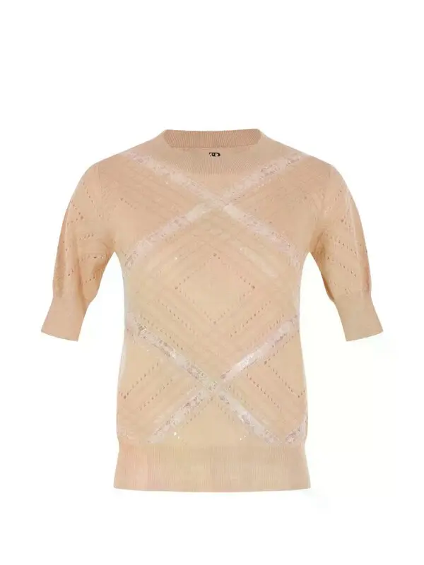 Ermanno Scervino Pointelle Knit Top With Lace Paneling