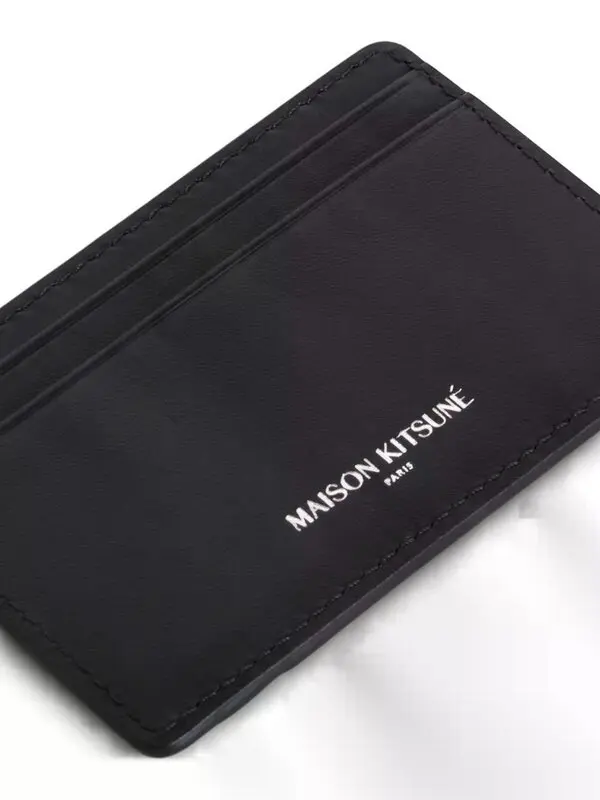 Maison Kitsuné Paris Logo-print Leather Cardholder - Black