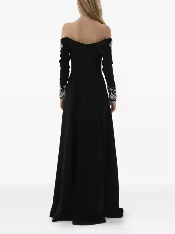 DINA MELWANI Off-shoulder Crystal-embellished Maxi Gown