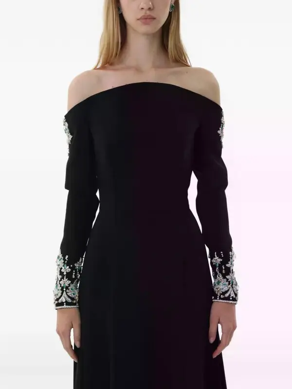 DINA MELWANI Off-shoulder Crystal-embellished Maxi Gown