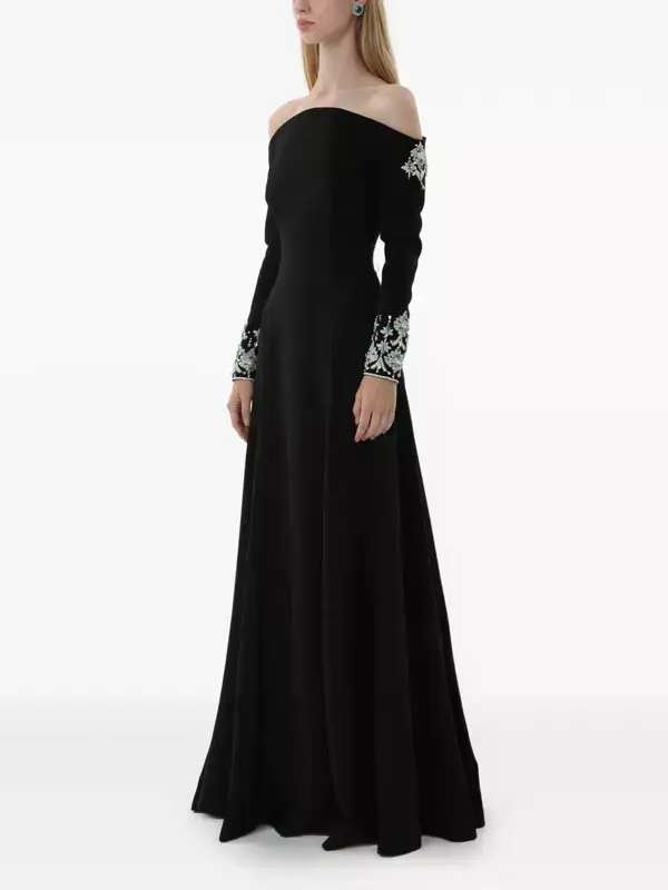DINA MELWANI Off-shoulder Crystal-embellished Maxi Gown