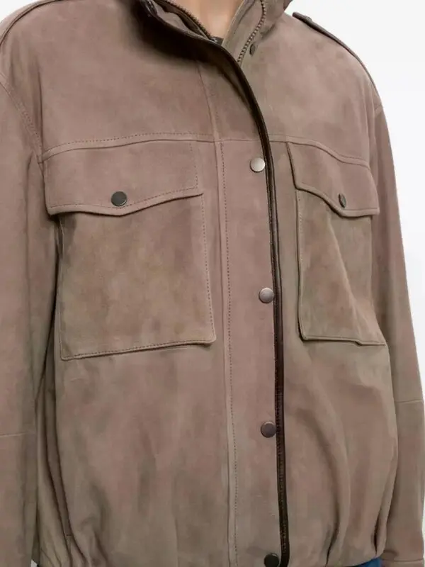 Brunello Cucinelli Suede Epaulette Jacket - Brown