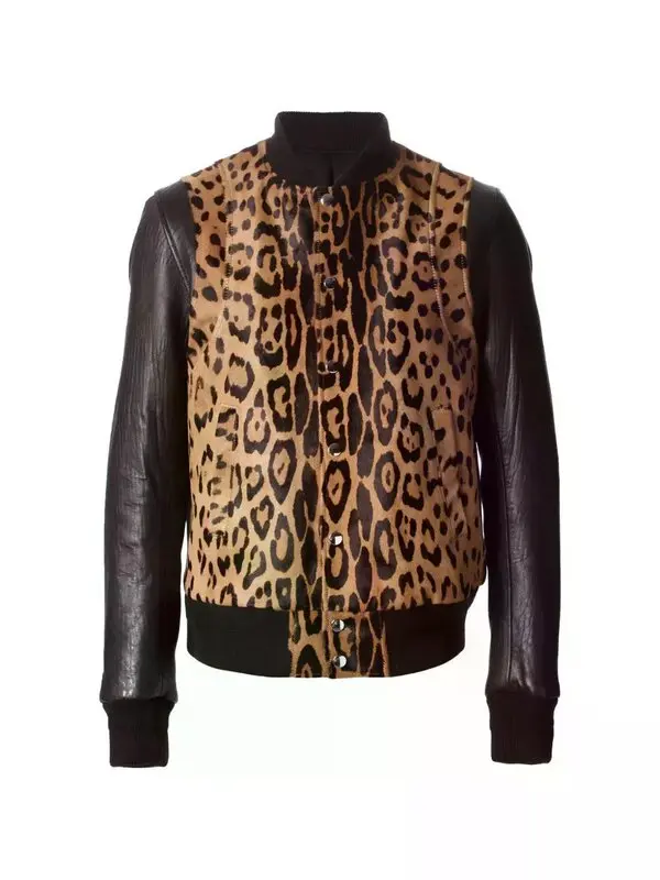 Balmain Leopard Print Leather Sleeve Jacket