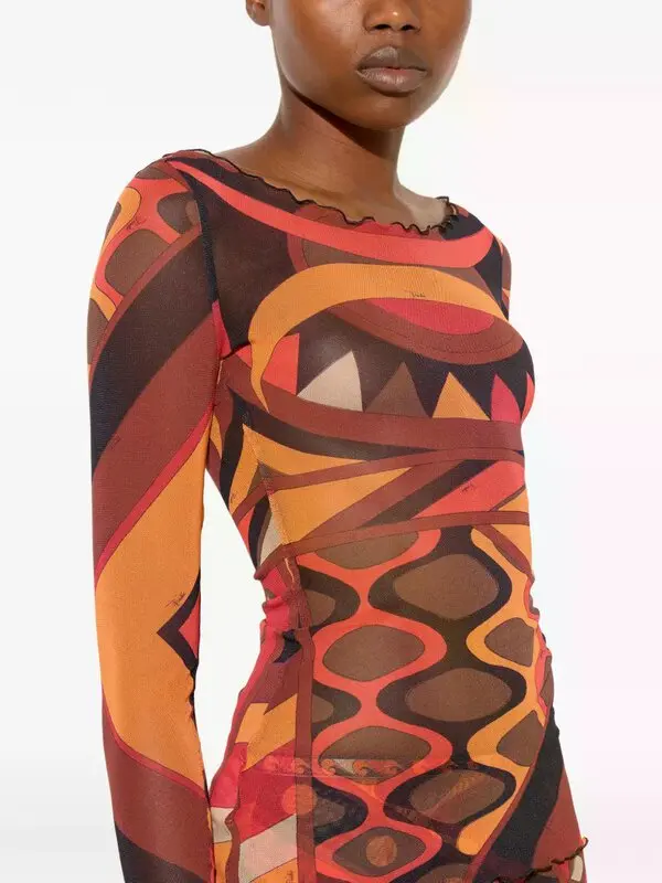 Emilio Pucci Vivara Print Tulle Top - Orange
