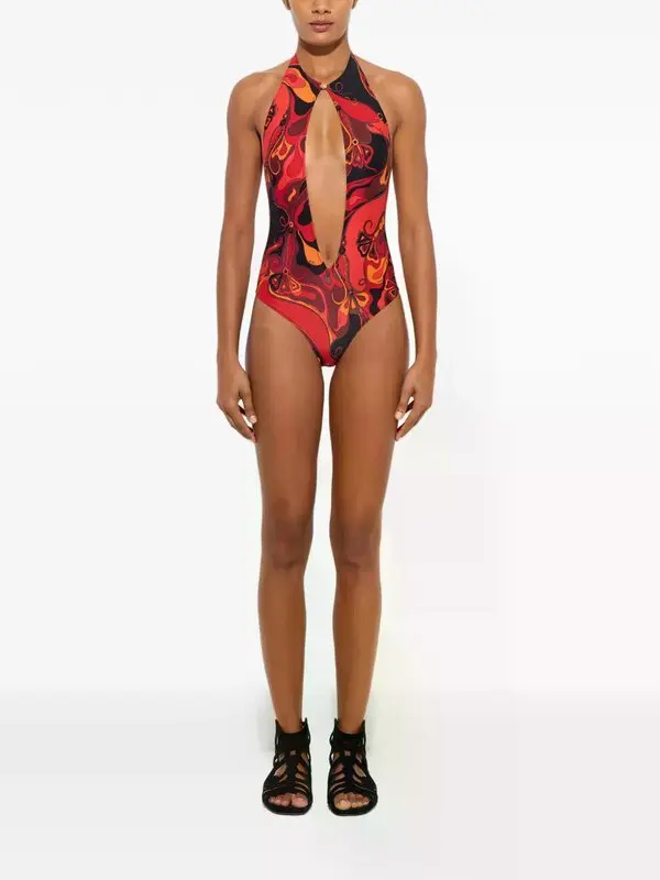 Emilio Pucci Orchidee Print High Neck Swimsuit