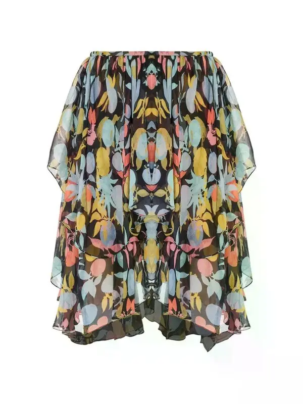 Chloé Floral Print Ruffled Midi Skirt