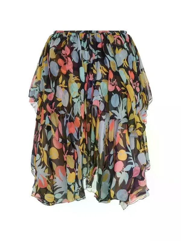 Chloé Floral Print Ruffled Midi Skirt