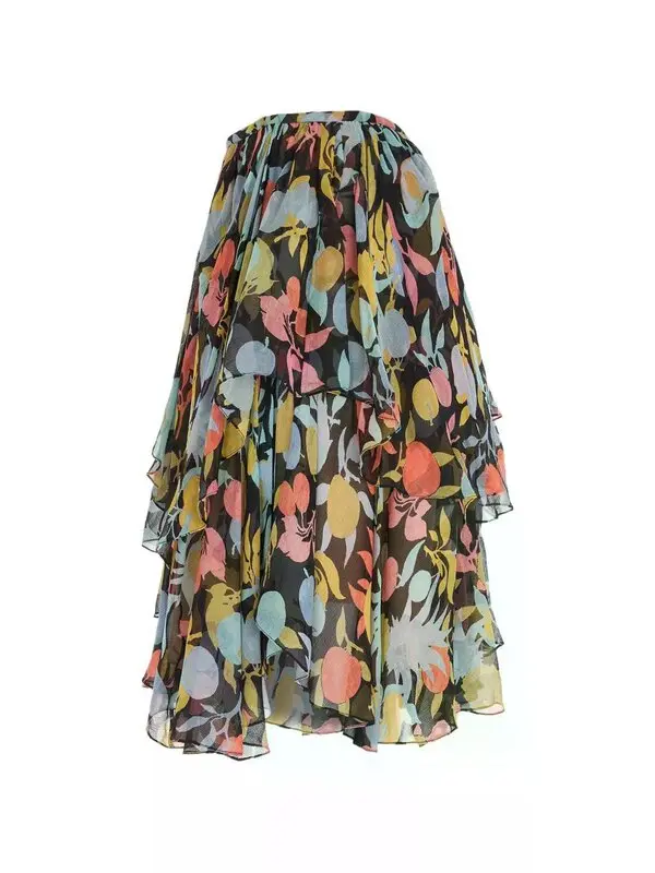 Chloé Floral Print Ruffled Midi Skirt