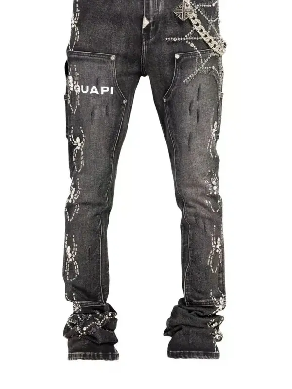 GUAPI Crystal-embellished Spider-motif Jeans - Grey