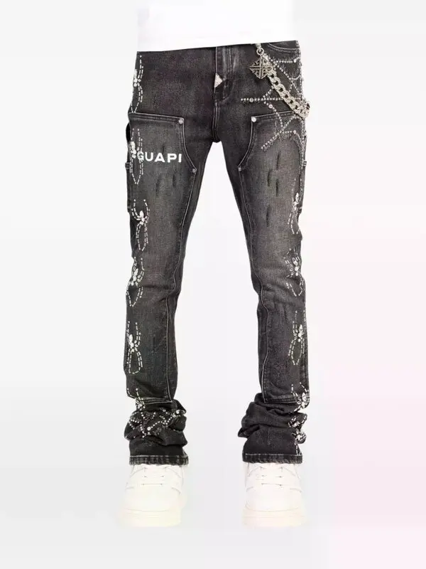 GUAPI Crystal-embellished Spider-motif Jeans - Grey