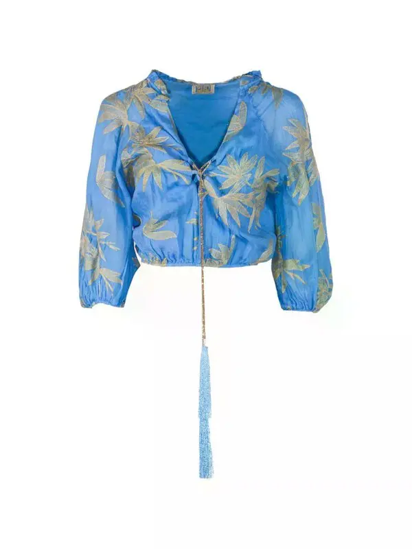 Pho Firenze Ramie Leaf-pattern Cropped Blouse