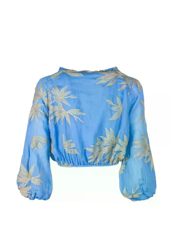 Pho Firenze Ramie Leaf-pattern Cropped Blouse