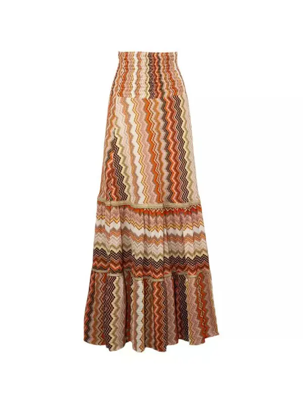 Pho Firenze Zigzag Pattern Tiered Maxi Skirt