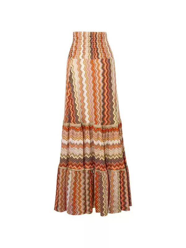 Pho Firenze Zigzag Pattern Tiered Maxi Skirt