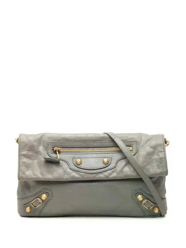 Balenciaga Lambskin Leather Motocross Giant 12 Envelope Clutch With Strap - Grey