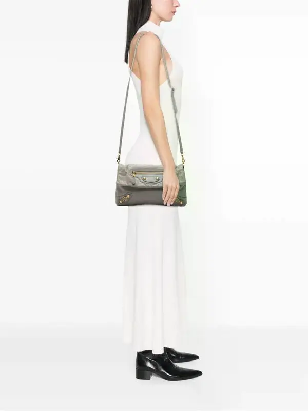 Balenciaga Lambskin Leather Motocross Giant 12 Envelope Clutch With Strap - Grey