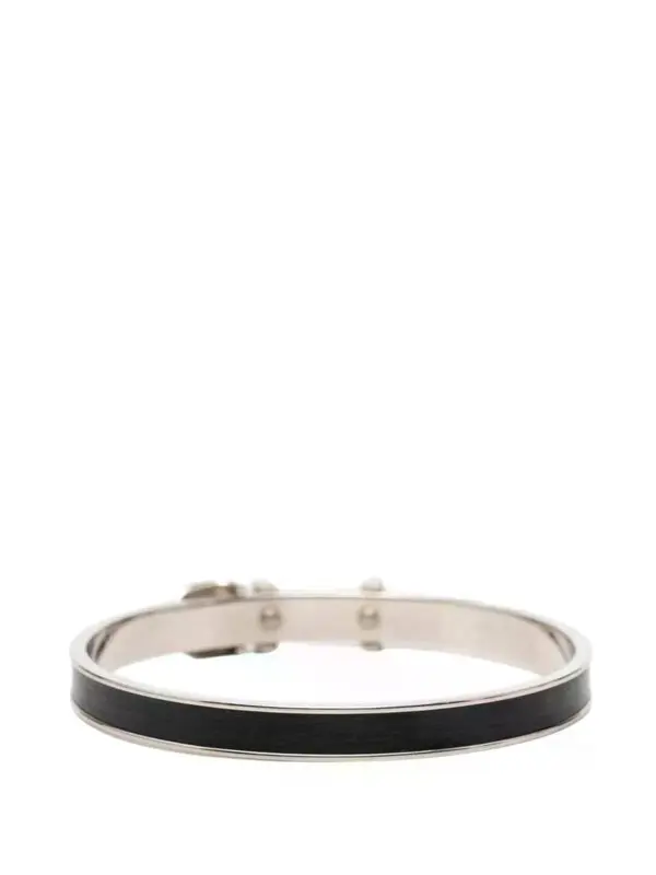 Hermès Palladium Plated And Leather Belt Buckle Bracelet - Black