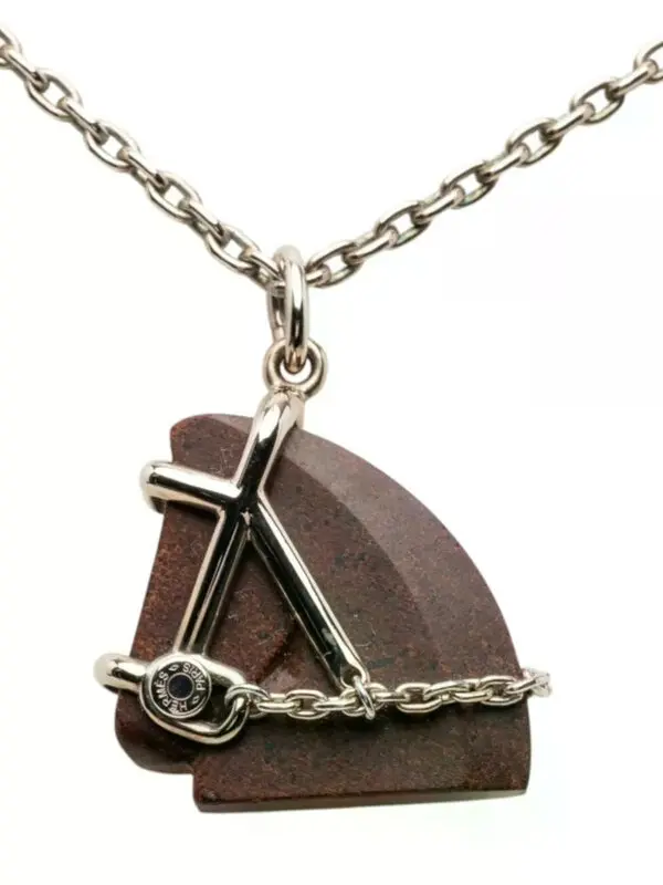 Hermès Palladium Plated Vulcanium Cheval Pendant Necklace - Brown