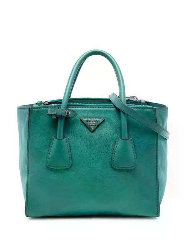 Prada Glace Calf Twin Pocket Double Handle Satchel - Green