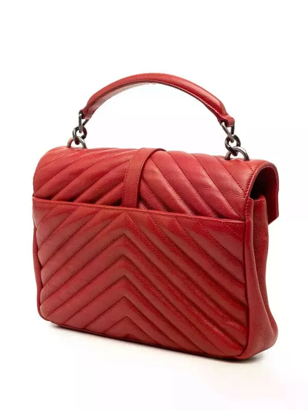 Saint Laurent Medium Chevron Sheepskin Monogram College Satchel - Red