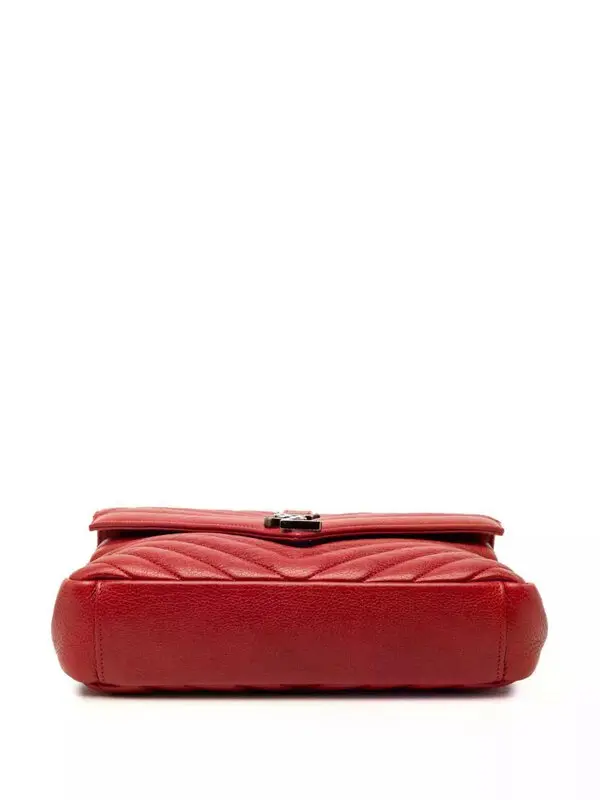 Saint Laurent Medium Chevron Sheepskin Monogram College Satchel - Red