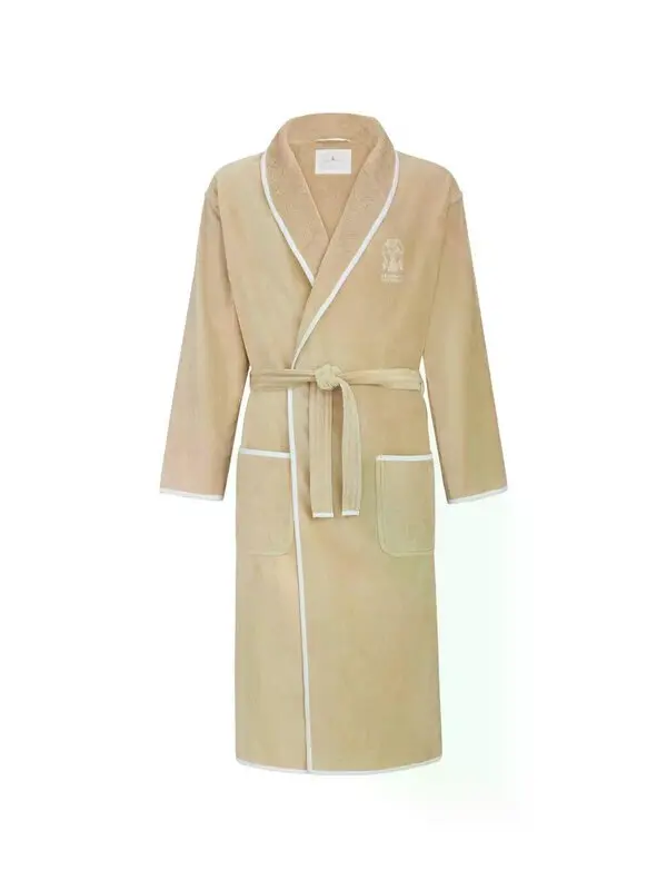 Brunello Cucinelli Cotton Terrycloth Bathrobe With Linen Trims - Neutrals