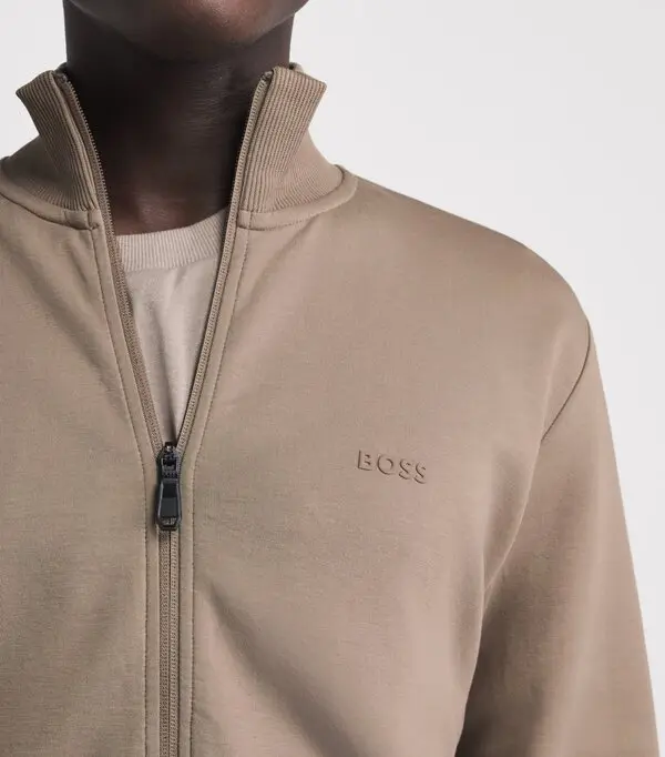 BOSS Stretch-cotton Zip-up Sweatshirt - Green