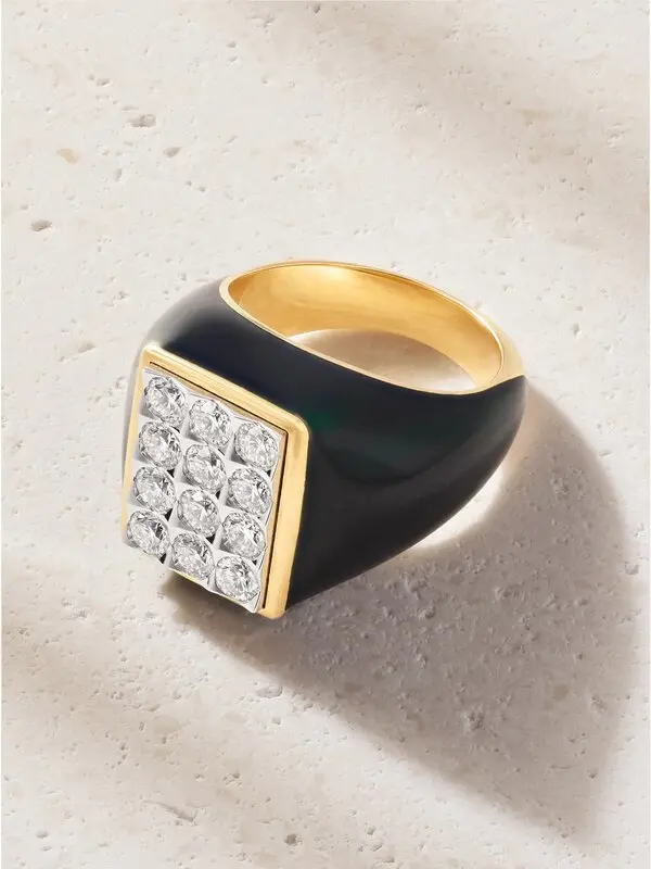 ILARIA ICARDI 18-karat Yellow Gold, Diamond And Enamel Ring - Blue