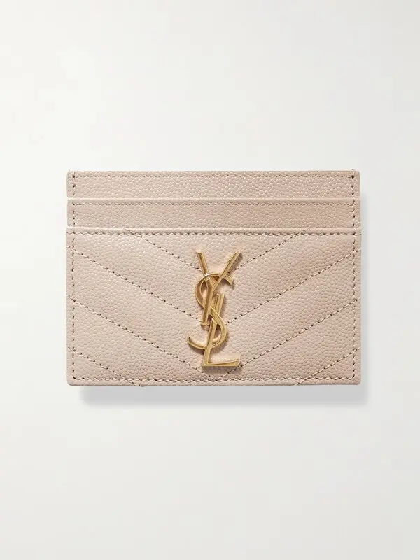 Saint Laurent Monogramme Quilted Textured-leather Cardholder - Neutrals