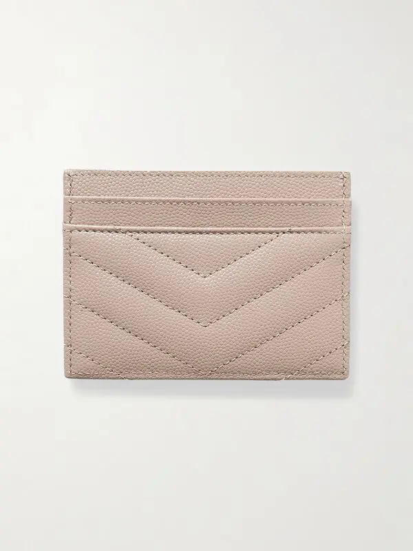 Saint Laurent Monogramme Quilted Textured-leather Cardholder - Neutrals