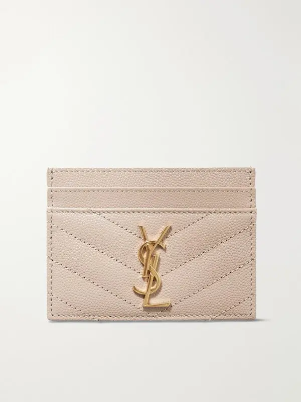Saint Laurent Monogramme Quilted Textured-leather Cardholder - Neutrals