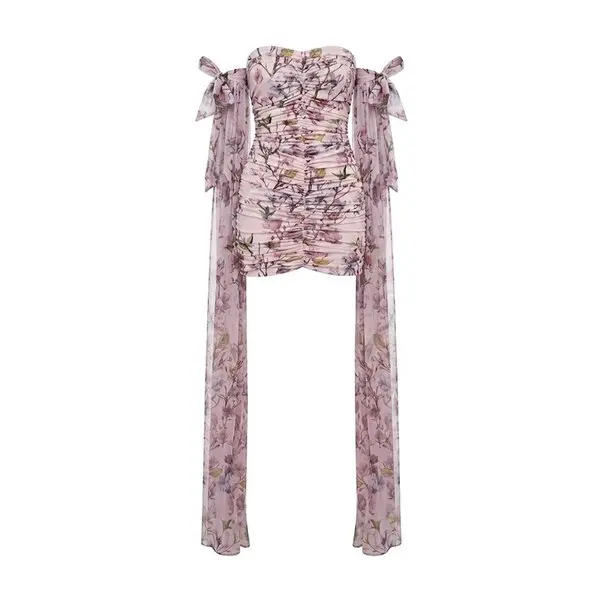 NUR KARAATA Azure Runway Dress Floral Off-shoulder Gown
