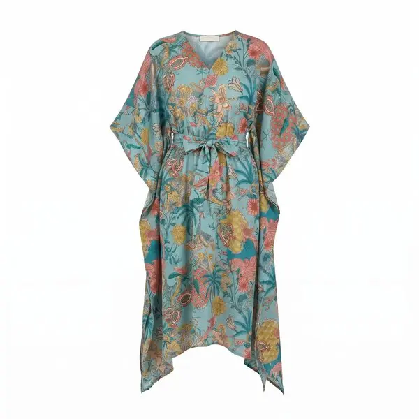 MAISON QALA Peony Kaftan Dress - Blue
