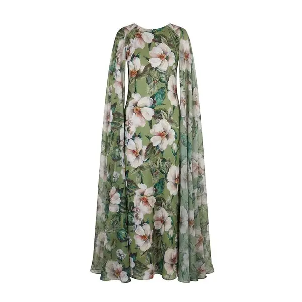 NUR KARAATA Whisper Wind Gown Floral Print Maxi Dress
