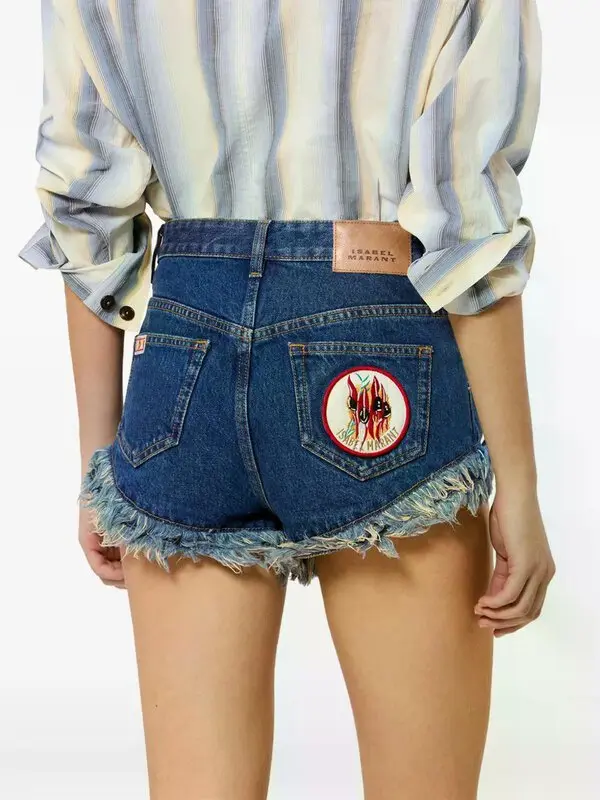 Isabel Marant Étoile Eneidala Frayed Denim Shorts With Patchwork